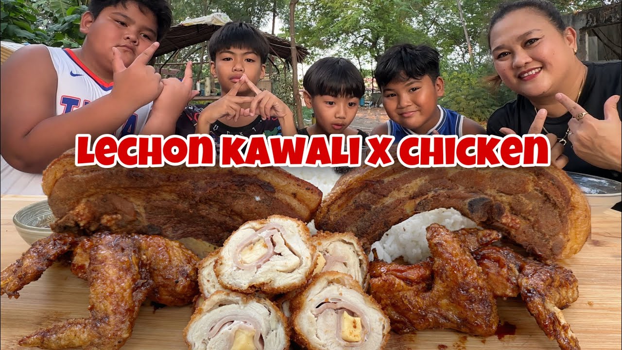 LECHON KAWALI + CHICKEN MUKBANG W/ JUST LAFAM - YouTube