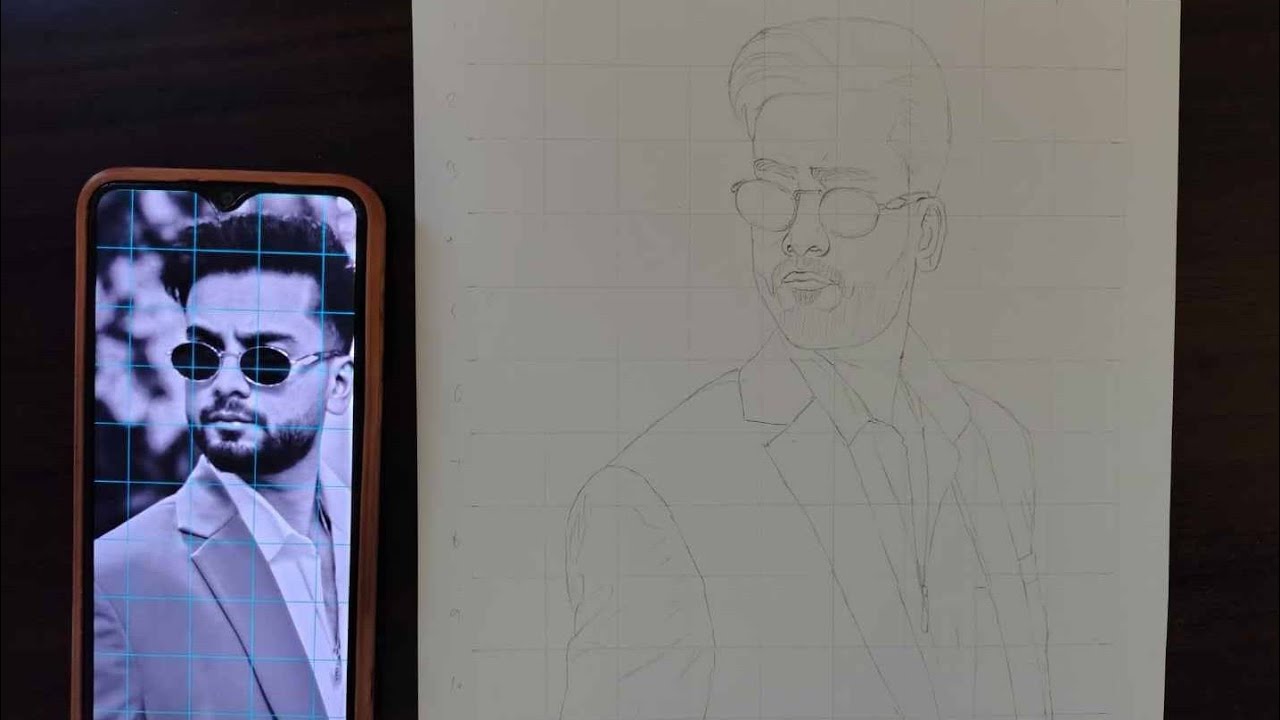 How to draw outline using grid method //step by step sketch tutorials ...