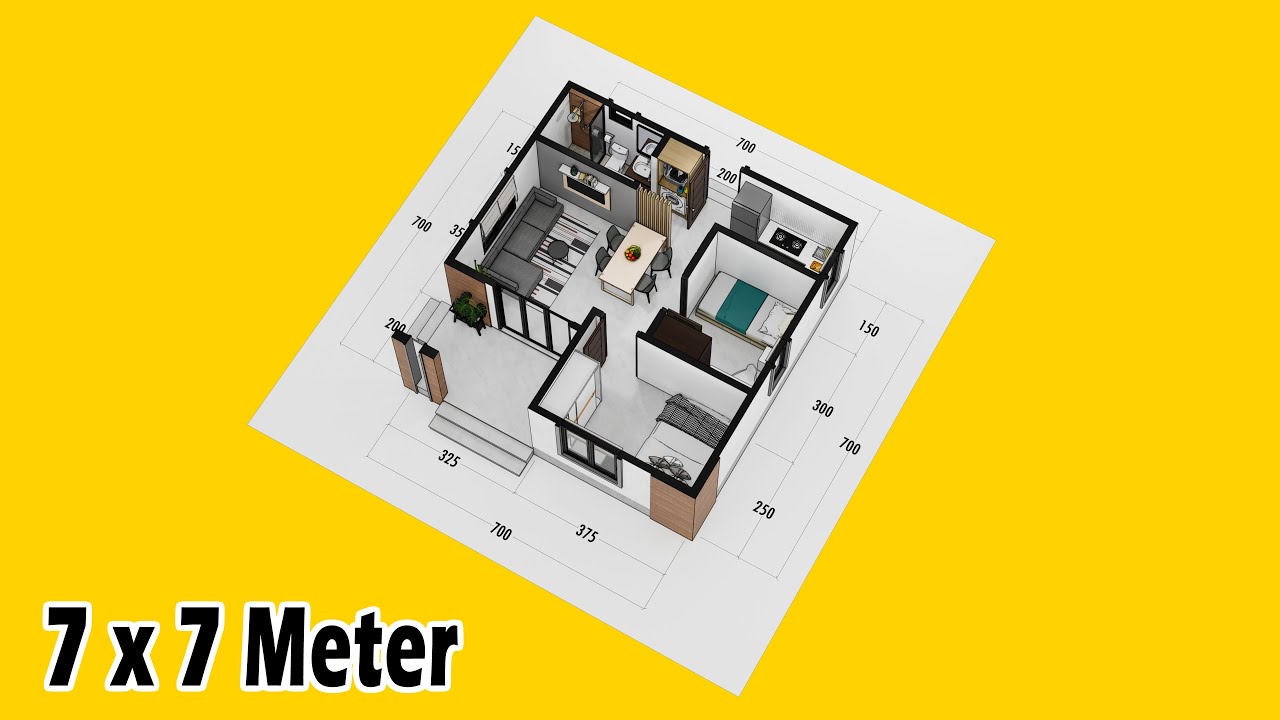(7x7 Meter) House Plan 49 Sqm 2 Bedroom - YouTube