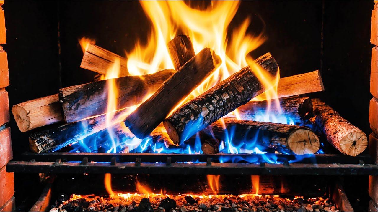 Fireplace 4K - Warm Firelight Embrace as Soft Blue Flames Whisper ...
