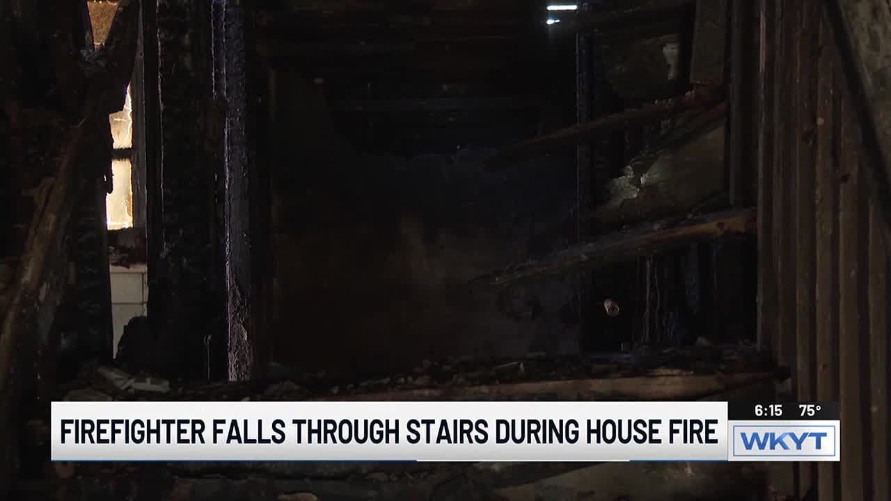 Firefighter falls through stairs while home was ablaze - YouTube