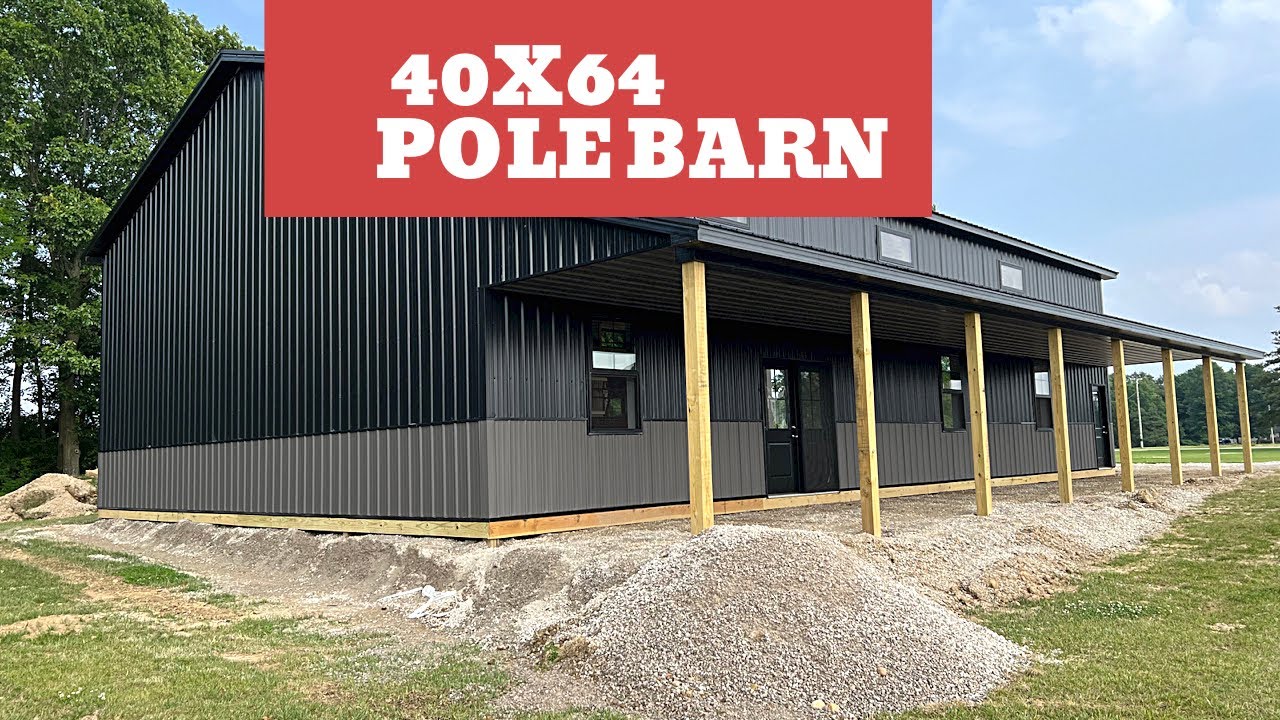 40x64 Pole Barn With Textured Metal Black Windows White Trim YouTube