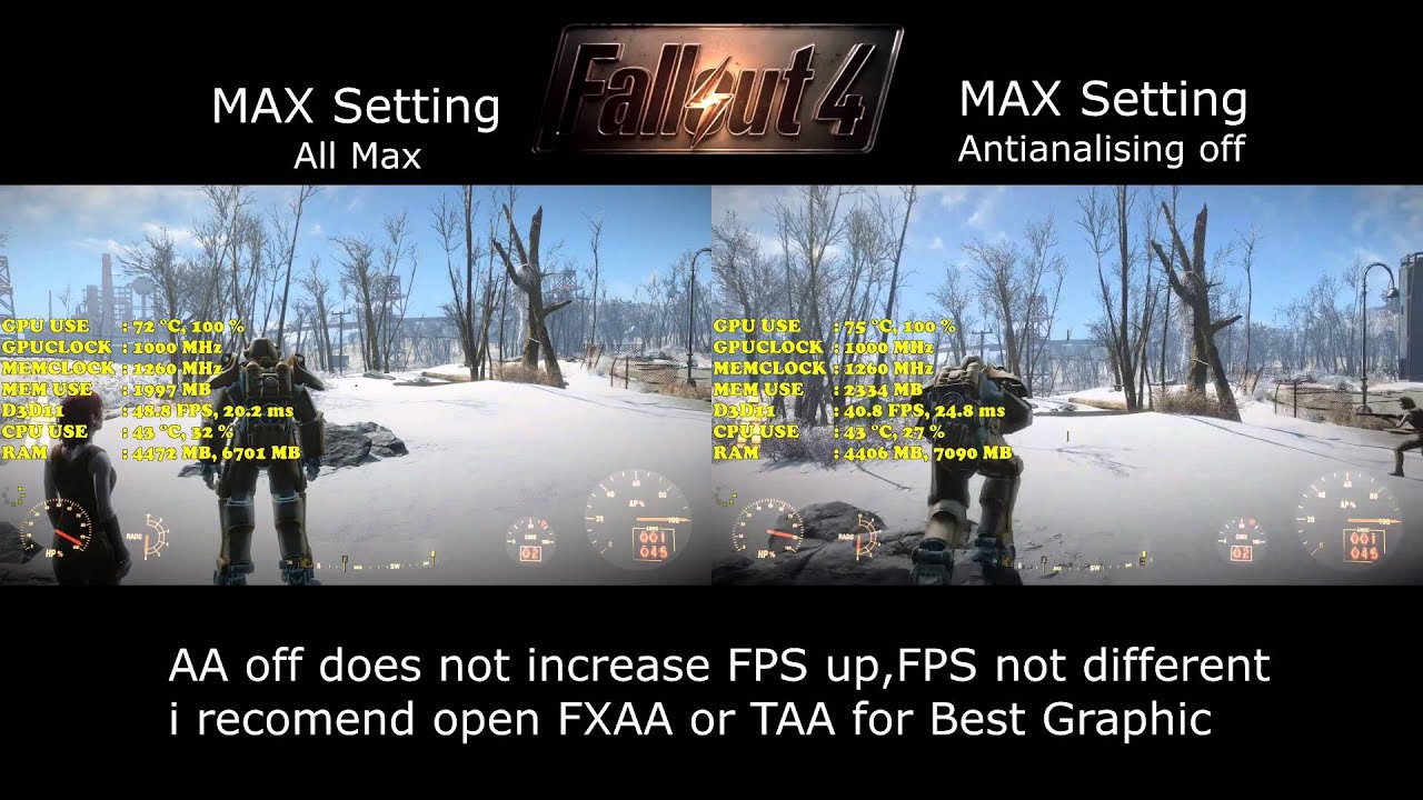 Fallout 4 - Effect setting Comparison FPS Test (i5 4690k+R9 290) - YouTube