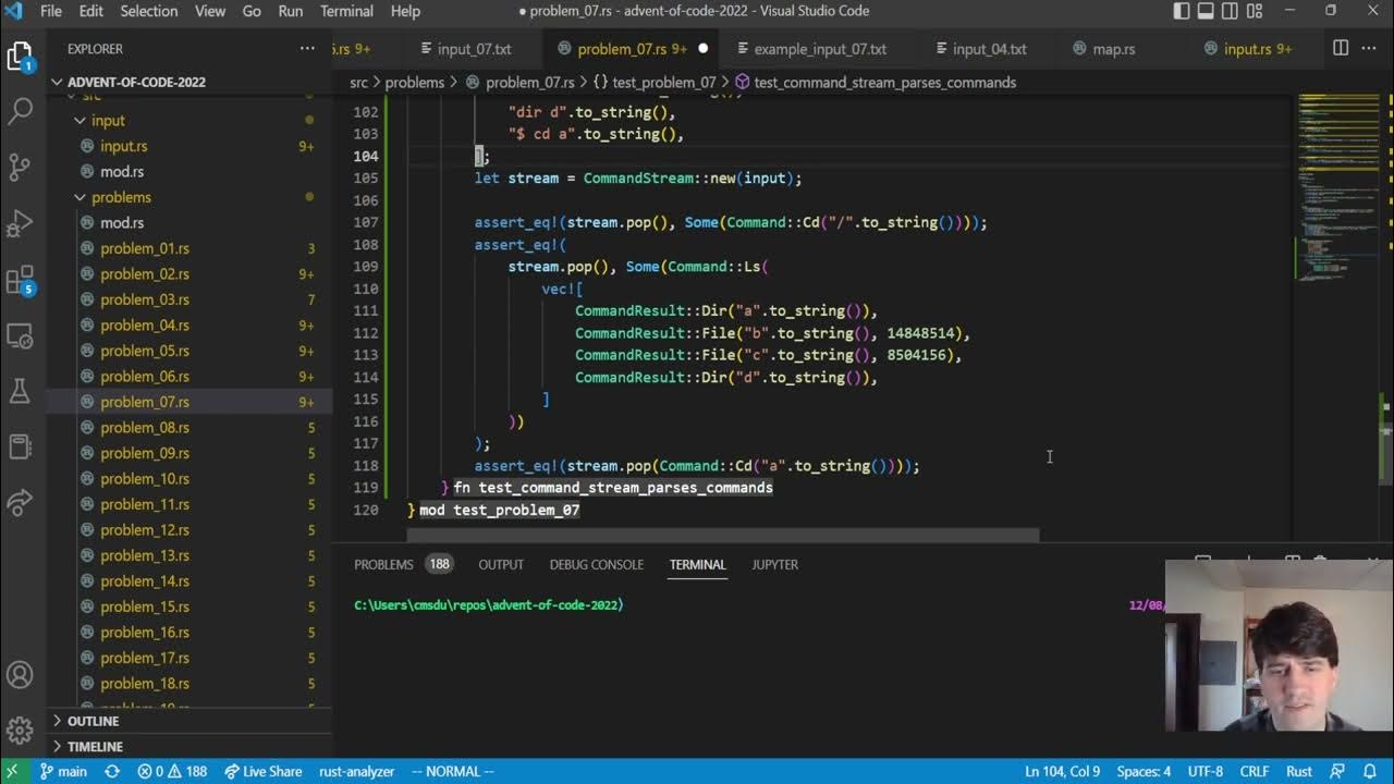 Advent of Code 2022 -- Building a Parser (Tokenizer, really) for Problem 7! - YouTube