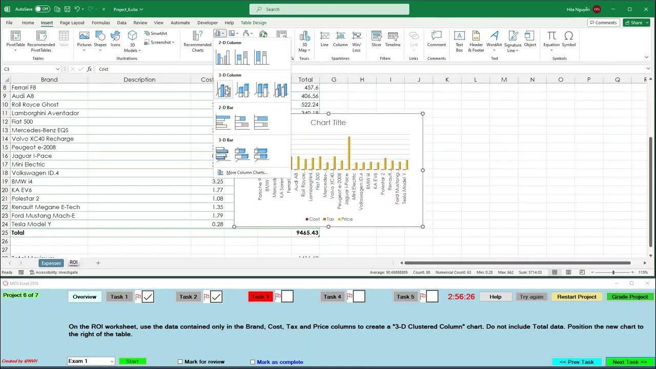 Exam1_Project6_Task3 - MOS Excel 2016 Ex1 Proj6 T3 - YouTube