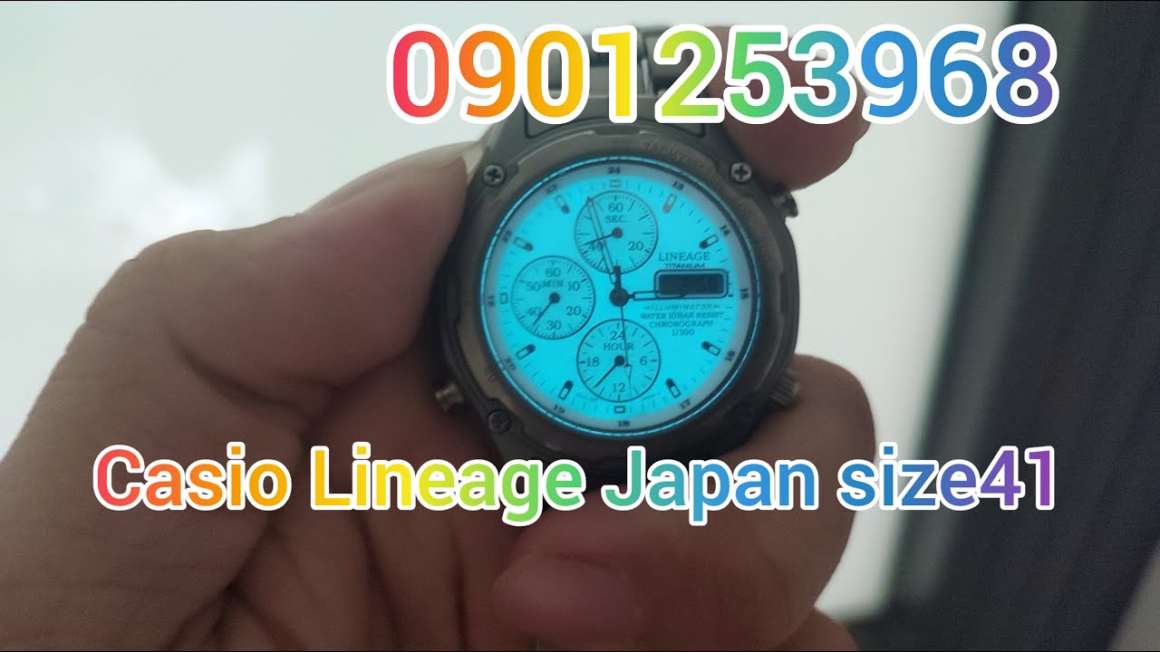 Casio Lineage sx Japan size41 Titanium đèn nền xanh 6kim bấm giờ báo ...