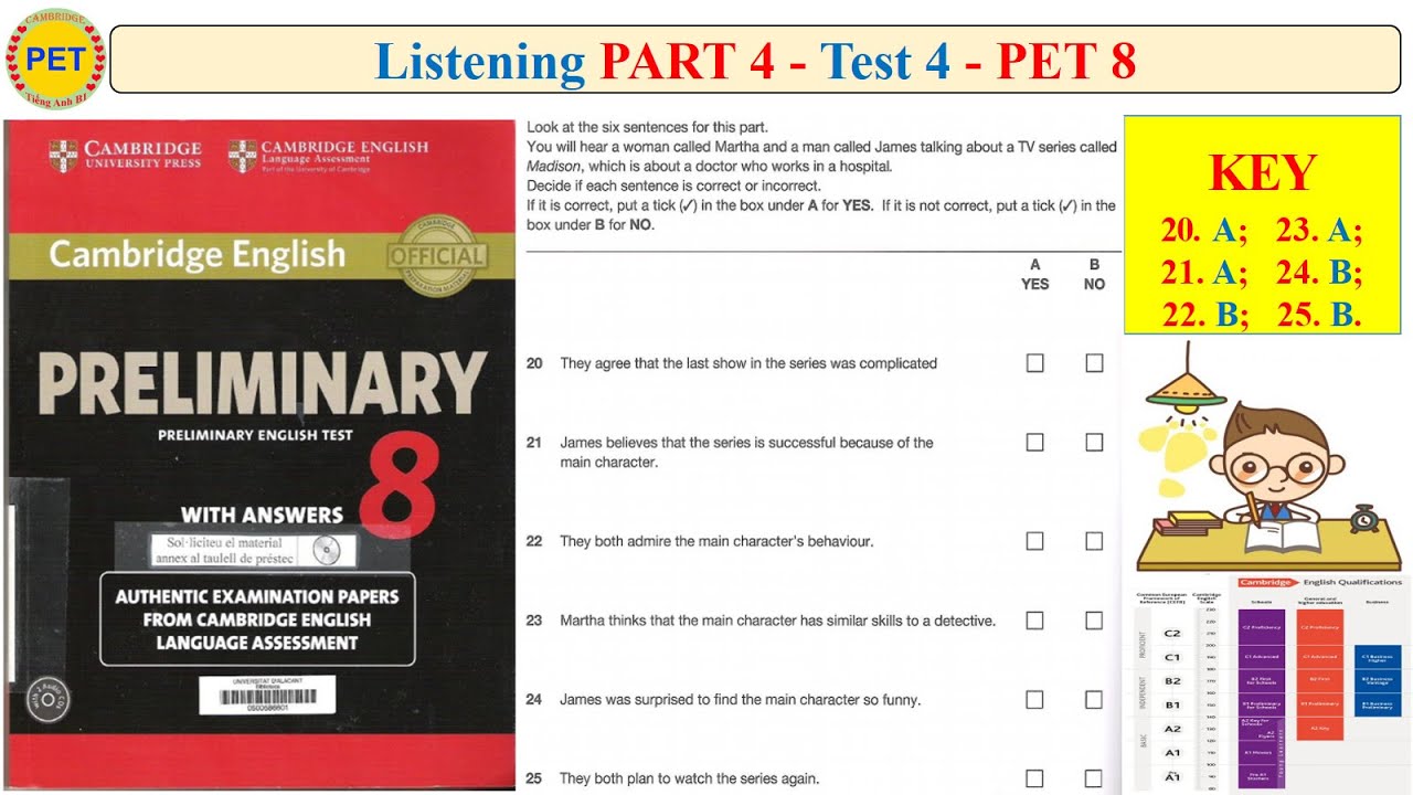 PET 8 Listening Part 4 Test 4 (Transcript + Key) - YouTube