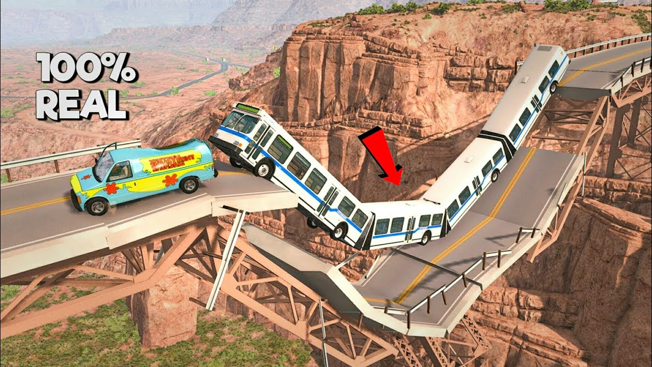 Collapsing Bridge Pileup Car Crashes - BeamNG Drive - YouTube