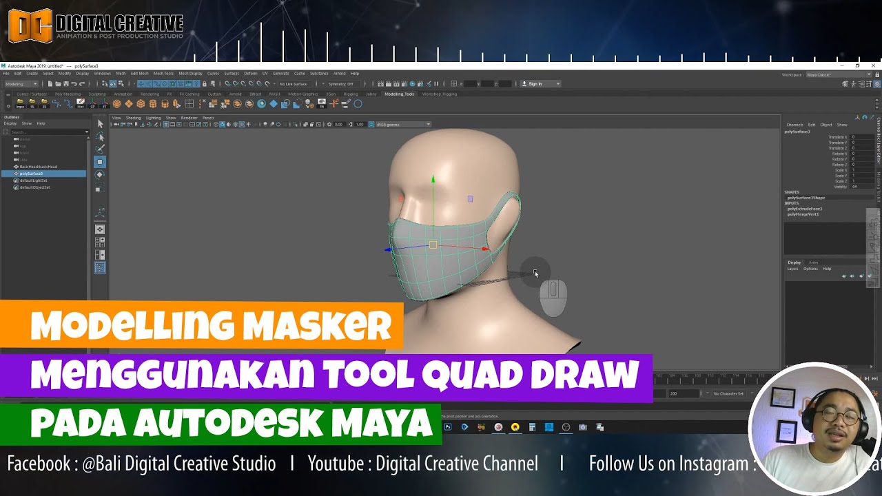 Membuat Modelling Masker Menggunakan Quad Draw di Maya 2019 - YouTube