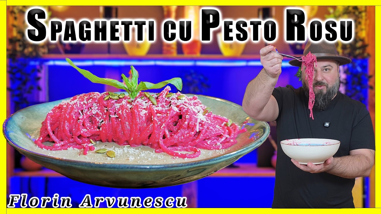Paste / Spaghetti cu Pesto de Sfecla Rosie si Seminte de Dovleac - YouTube
