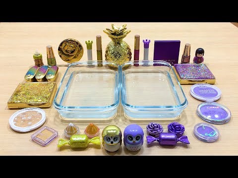 Special Series #12 PURPLE vs GOLD | Mixing Makeup Eyeshadow into Clear Slime! Satisfying Slime Video