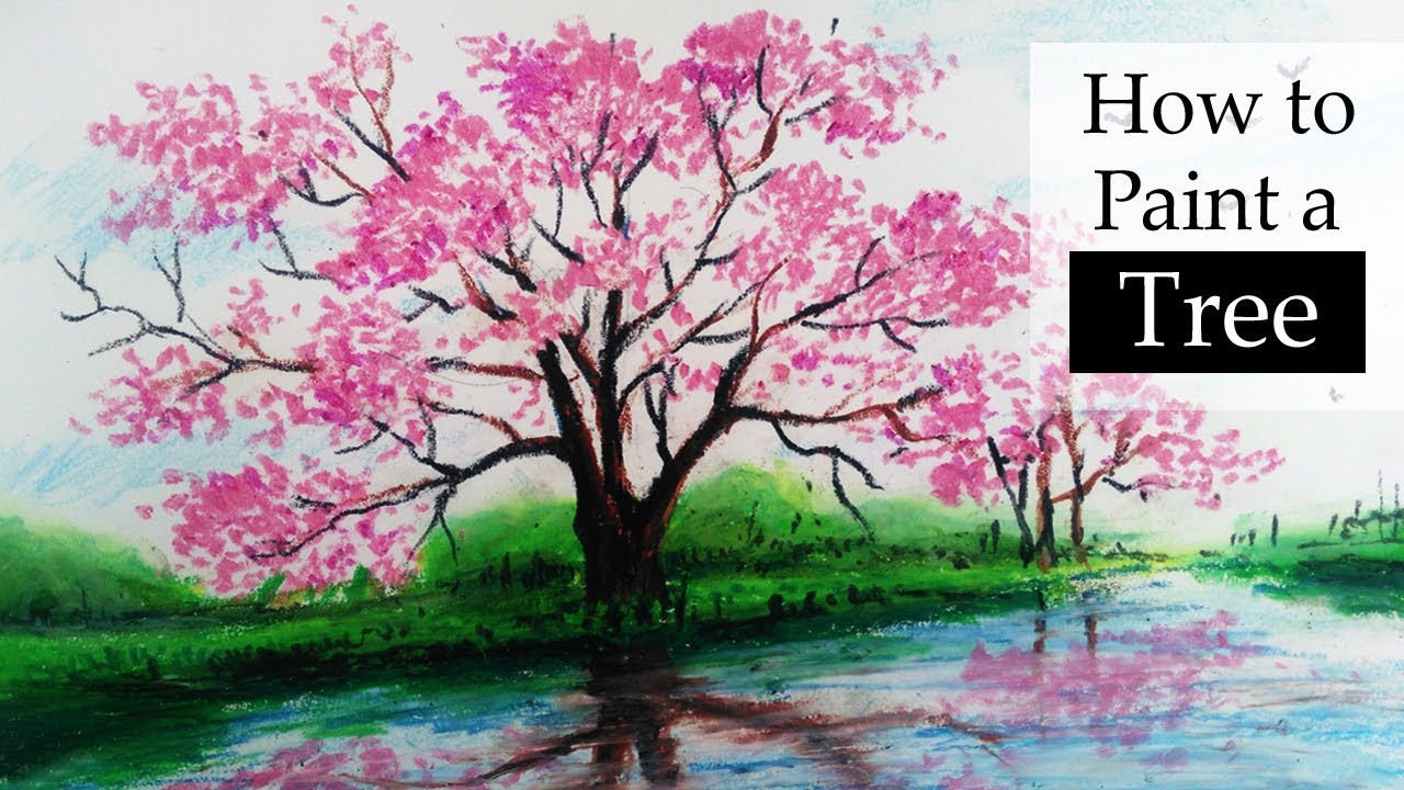 Tree Painting | How to paint a tree | Landscape | Tree reflection on ...