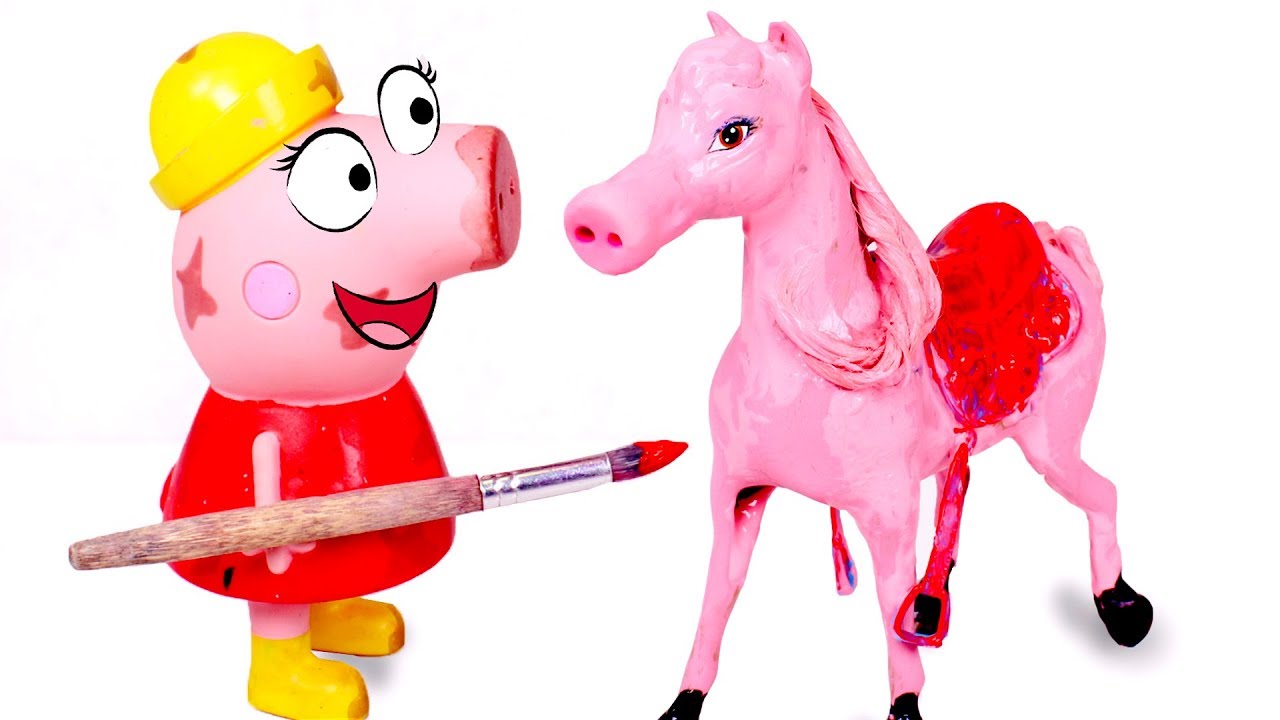 El Caballito de Peppa Pig ️🐴 Disfrazamos al Caballo de Barbie de Peppa ...