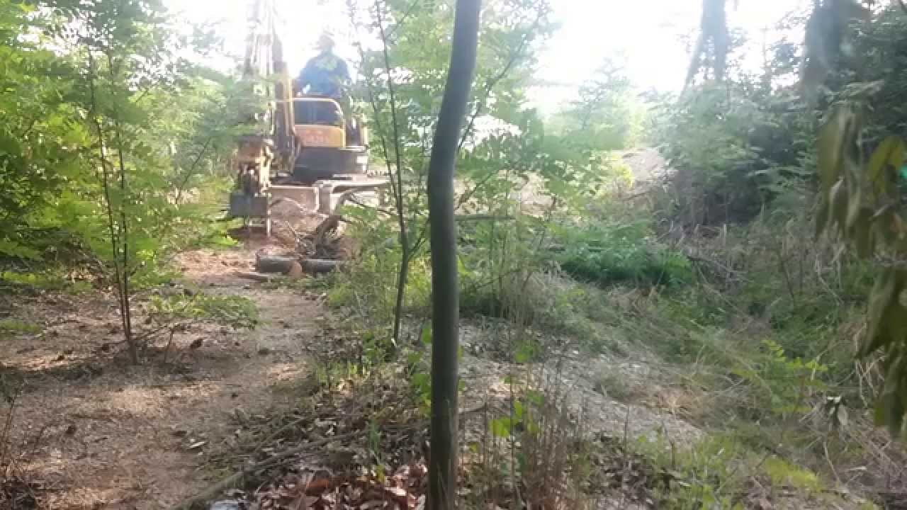 Mini excavator pulling stumps - YouTube