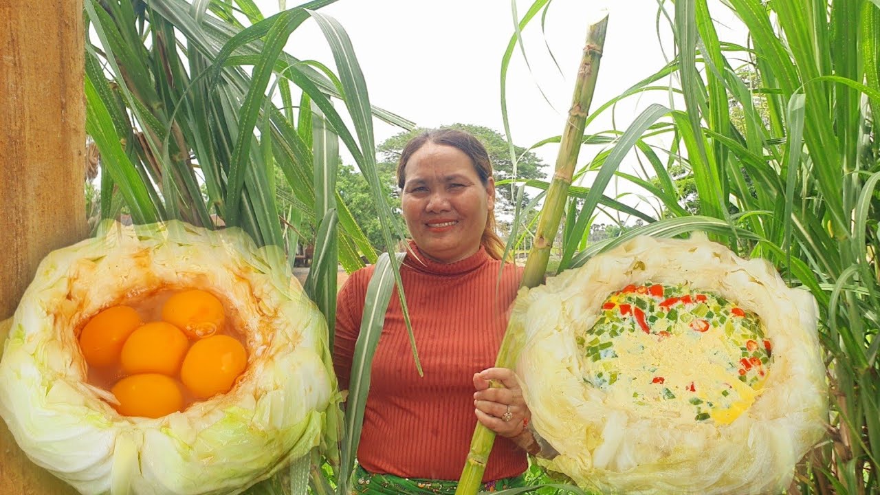 New delicious recipe | Eggs cooking in cabbage and cane | Cooking Rural ...