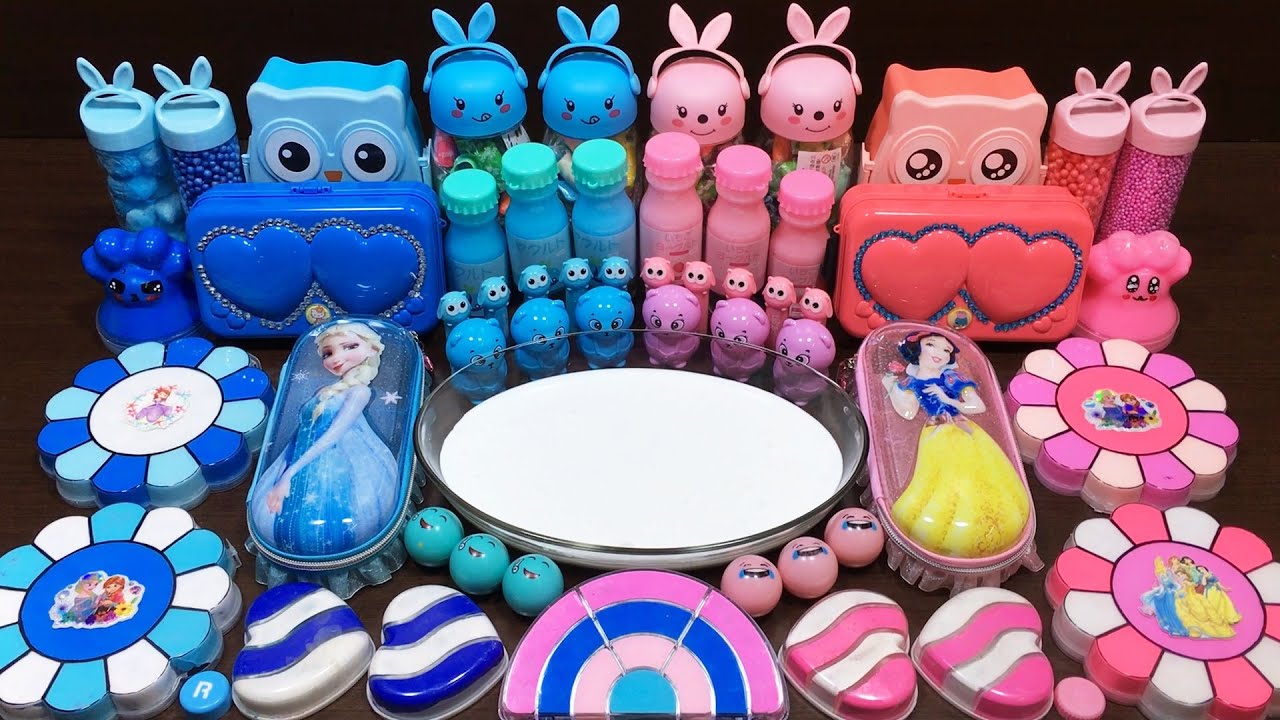 Disney Princess Slime Pink Vs Blue | Mixing So Many Things into Slime ...