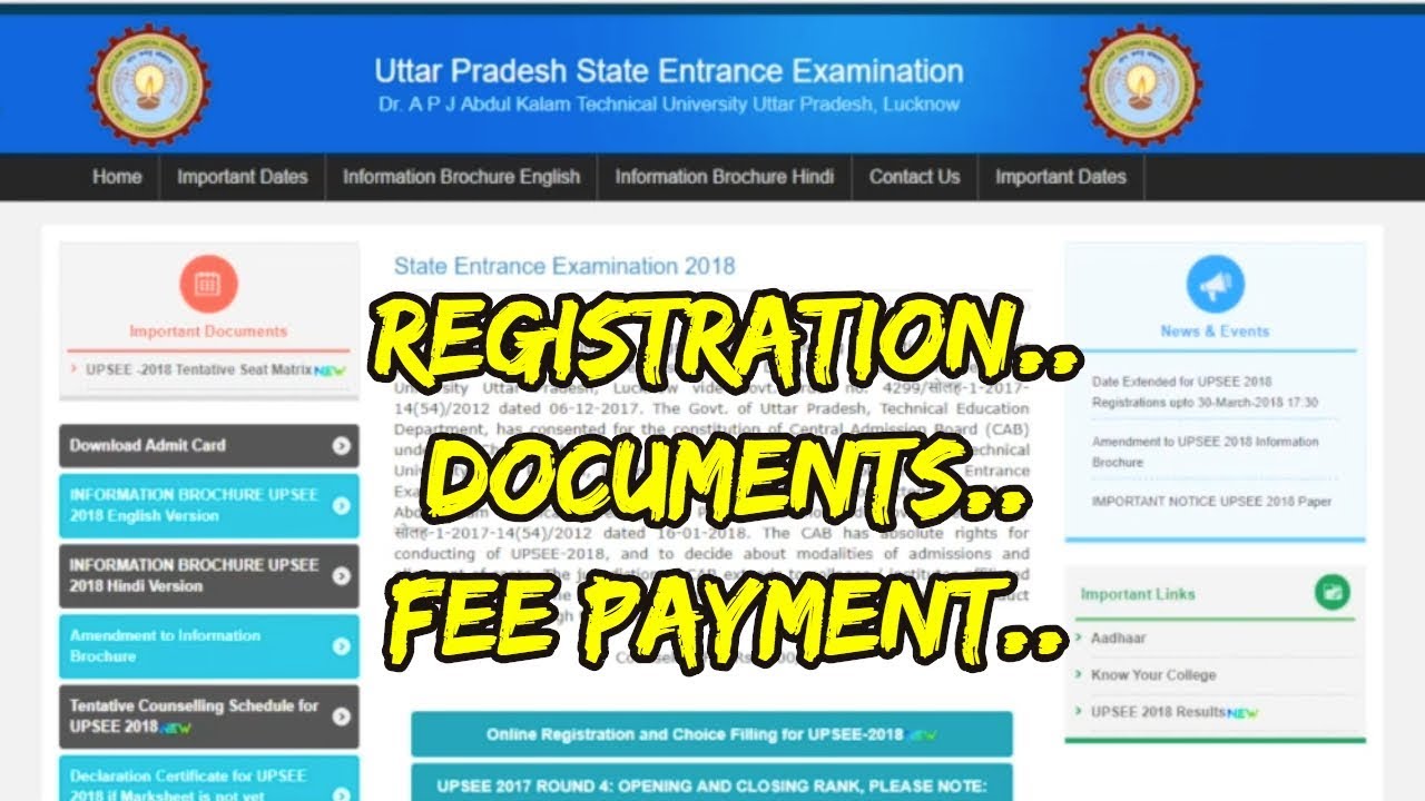 UPSEE/UPTU 2018 | REGISTRATION, DOCUMENT UPLOAD & FEE PAYMENT - YouTube