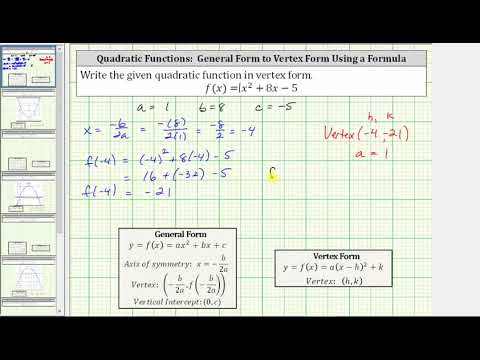 Quadratic Function: General Form to Vertex Form Using Vertex Equation ...