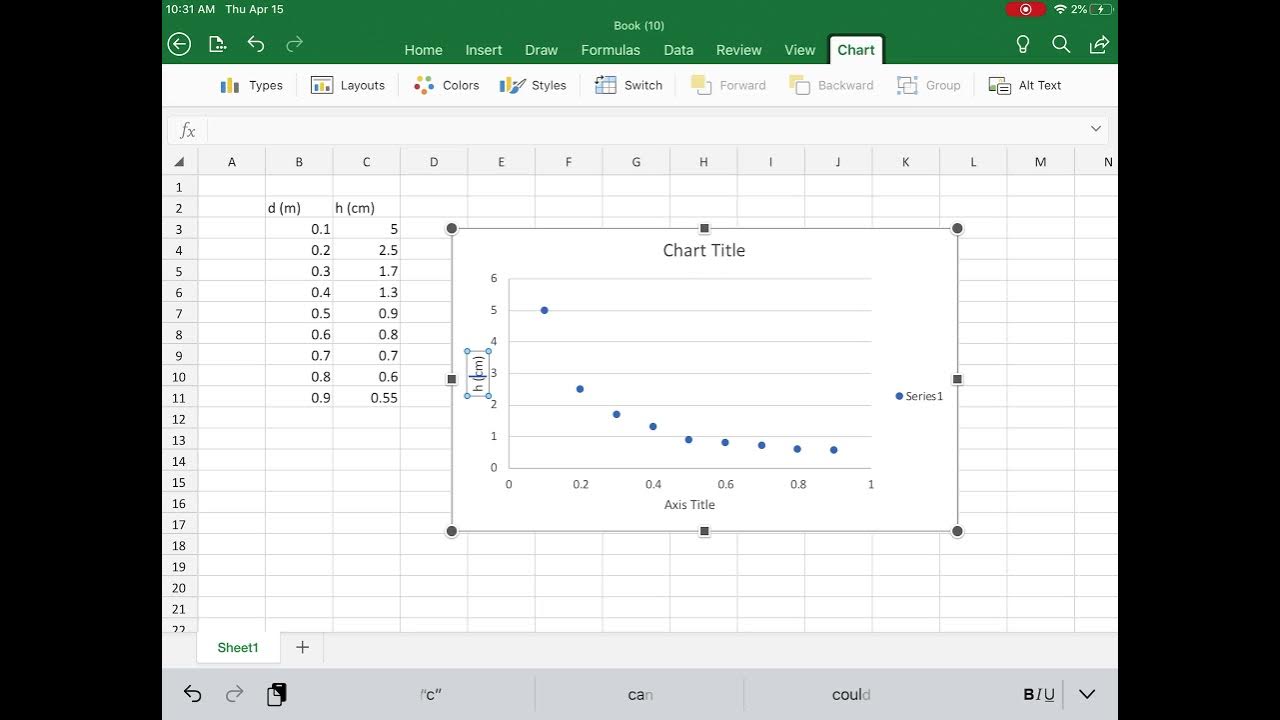 Creating Graph and Testing for Linearization in iPad Excel - YouTube