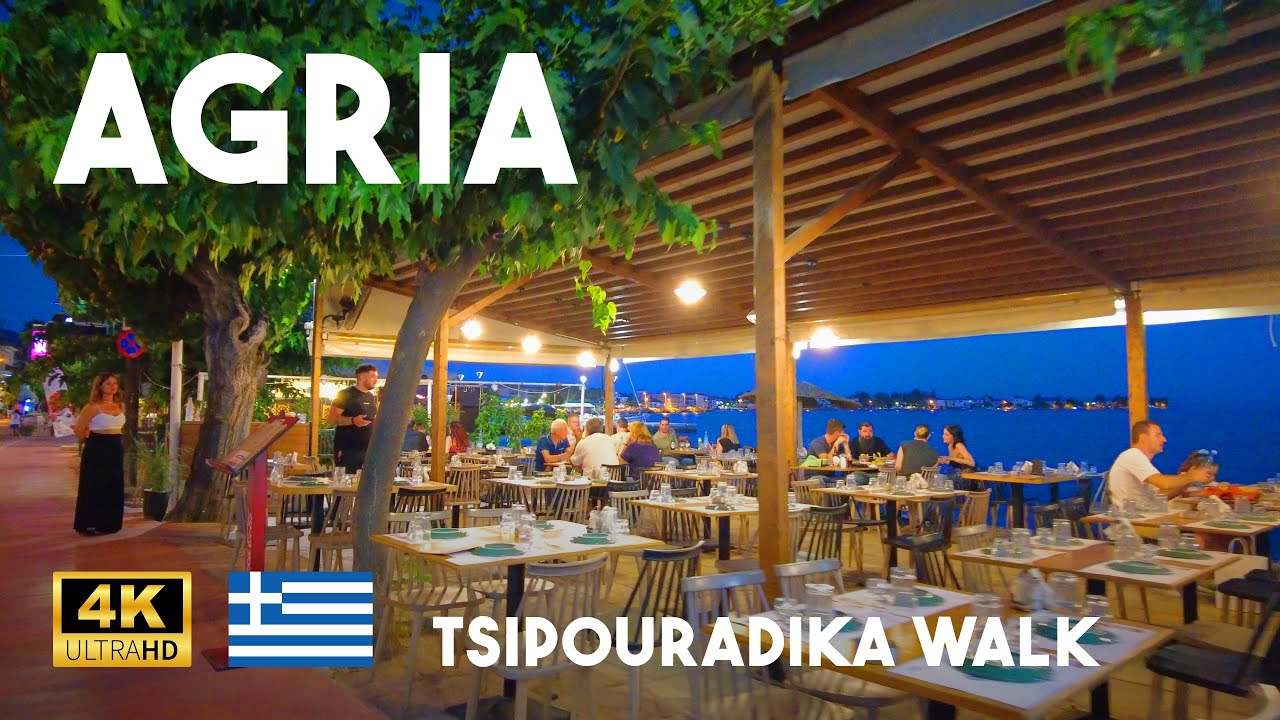 Agria Volos Greece 4K Summer Night Walk - Seaside Cafes & Restaurants ...