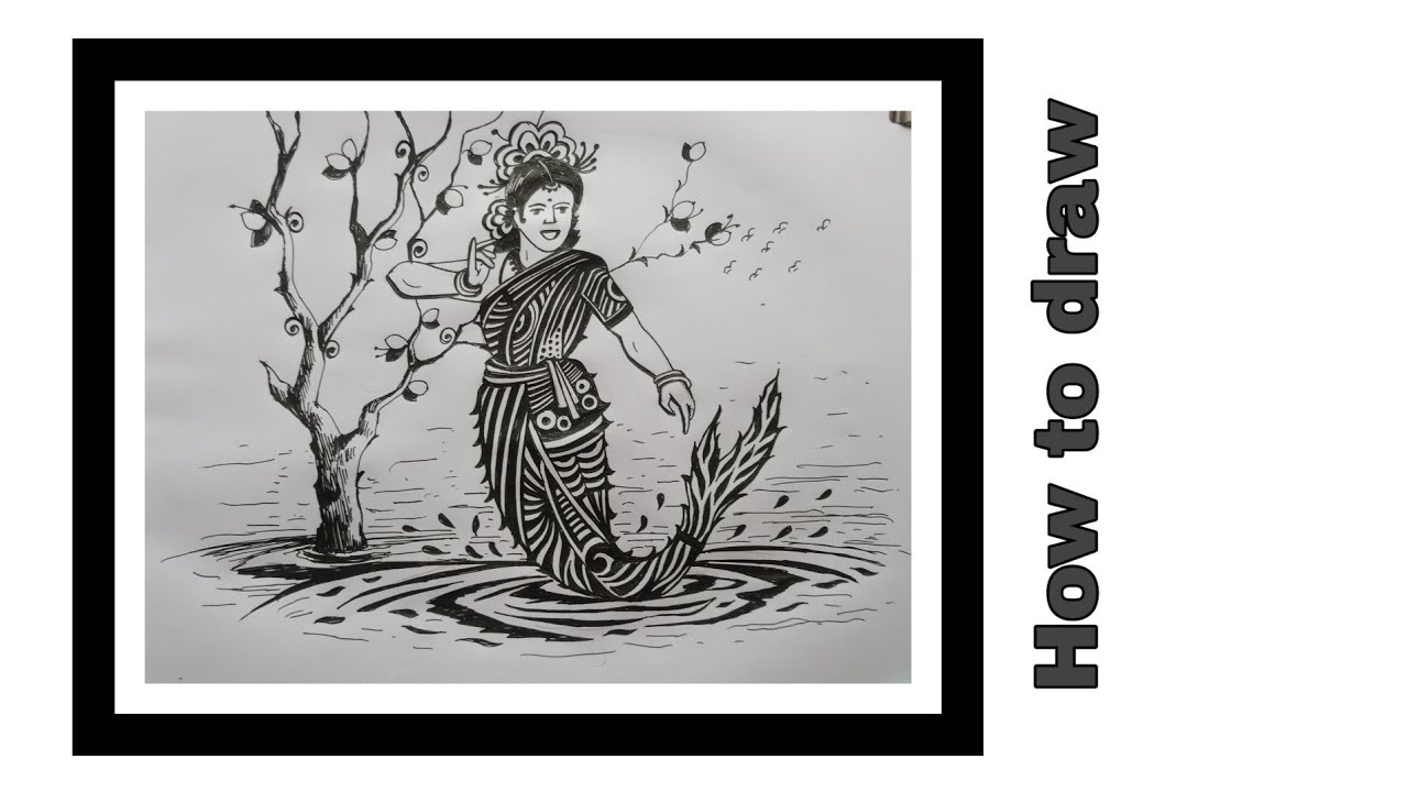 How to draw a beautiful design fish girl step by step! pen! 2020 - YouTube