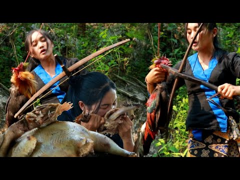 The girl kill and cook wild chicken