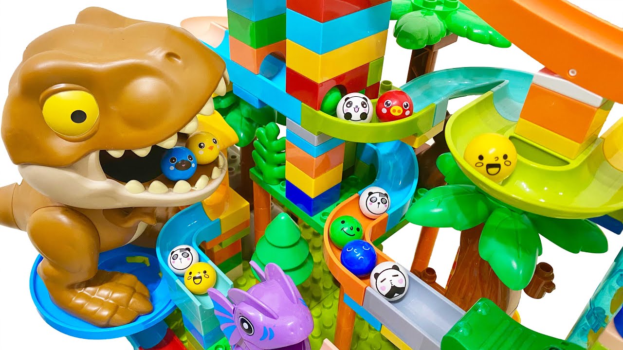 Dinosaur trex marble run LEGO blocks building trix track ASMR funny ...