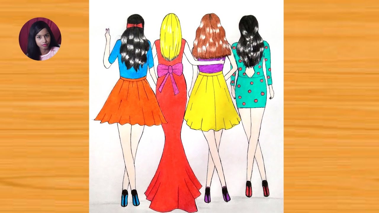 4 Girl Best Friends Drawing Easy || How to draw 4 best friends ...