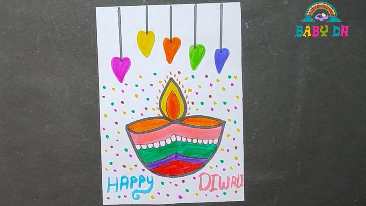 Diwali card drawing for beginners - YouTube