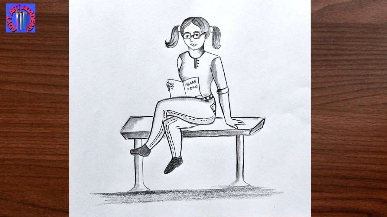How to draw a girl reading a book || girl drawing || pencil sketch ...