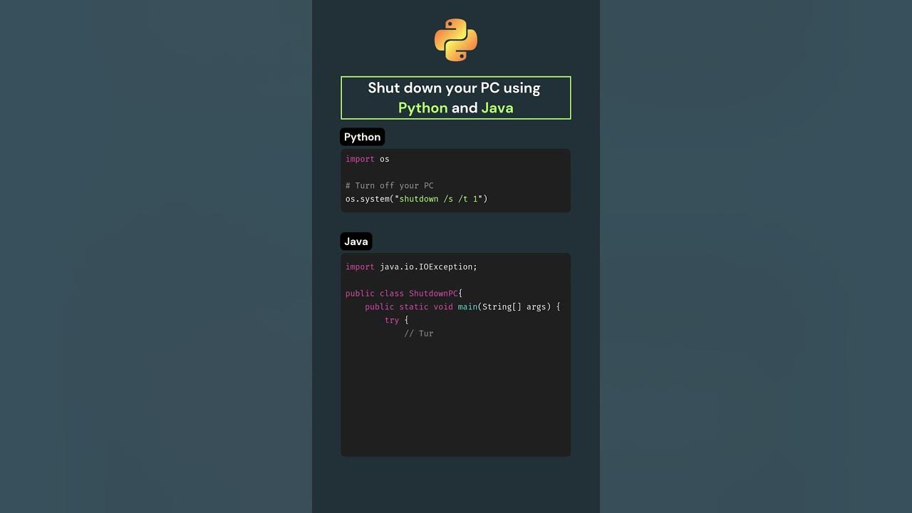 Shut Down Your Pc Using Python And Java Python Java Youtube 3631