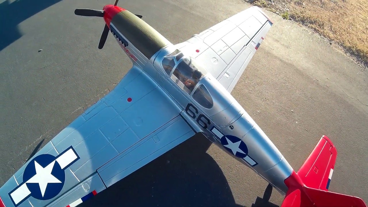 FMS 1450mm P-51B Red Tail early solo flight at LFE - YouTube
