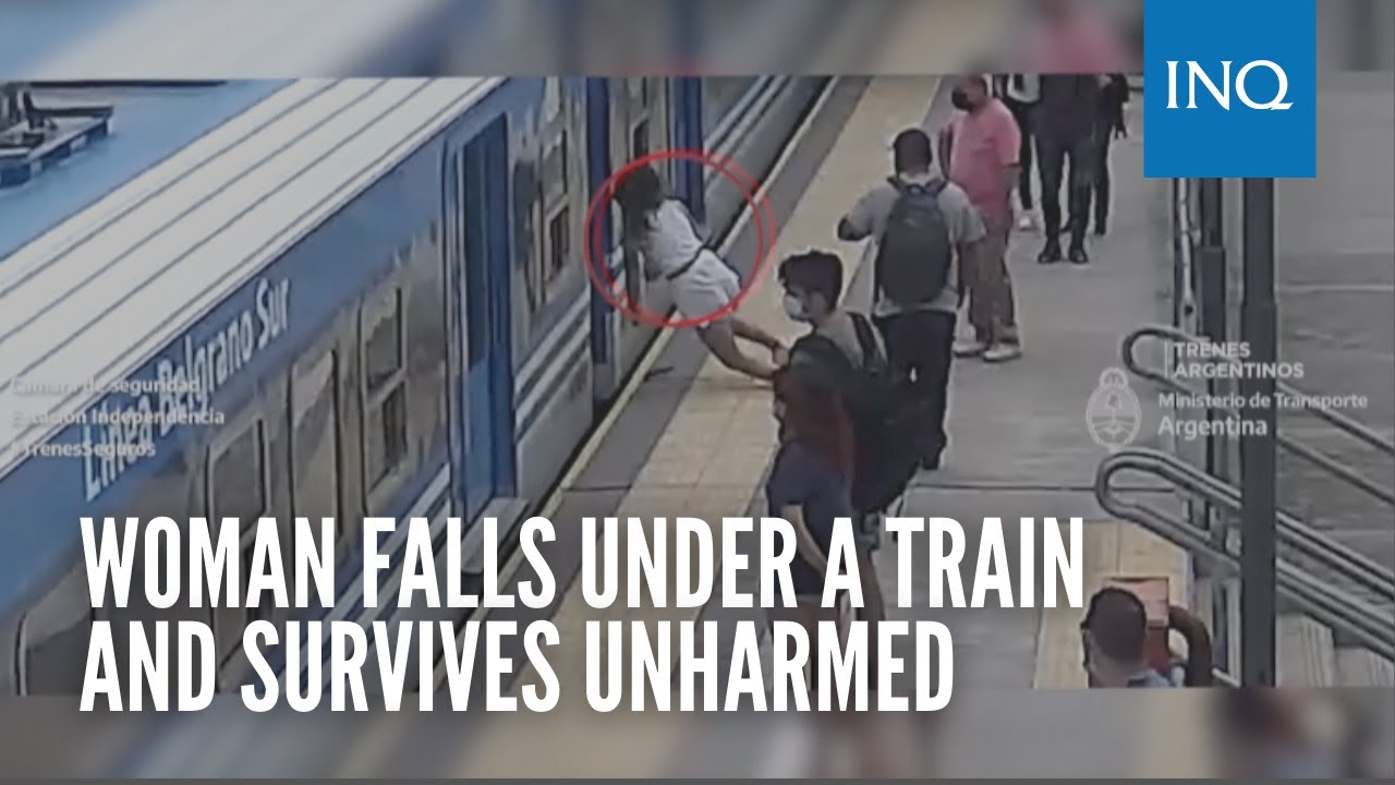 Woman falls under a train and survives unharmed - YouTube