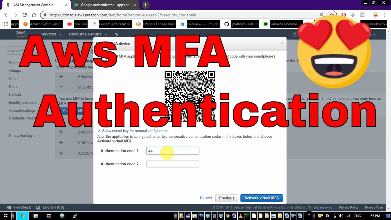 aws mfa google authenticator mfa aws setup telugu - YouTube
