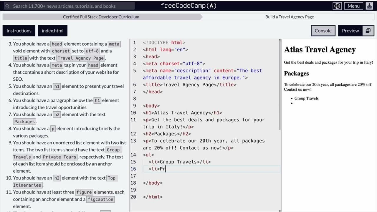 Build A Travel Agency Page - freeCodeCamp - YouTube