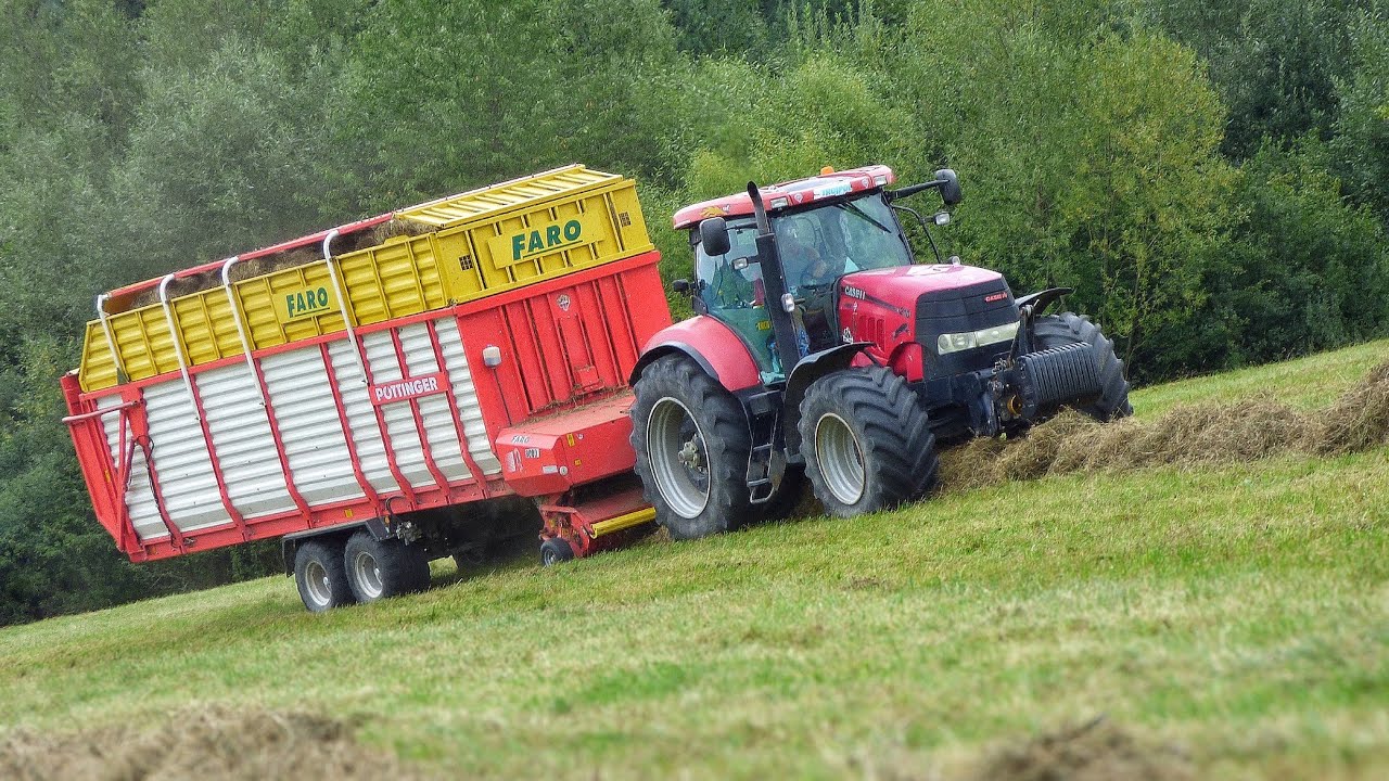 Zber sena [ Case IH Puma 210 + Pöttinger Faro 8000 ] V kopcovitom ...