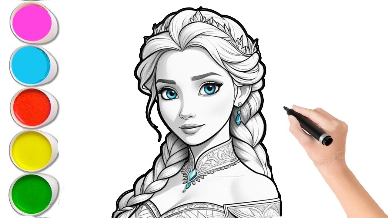 Elsa Drawing Coloring and Painting For Kids || How To Draw Princess ...