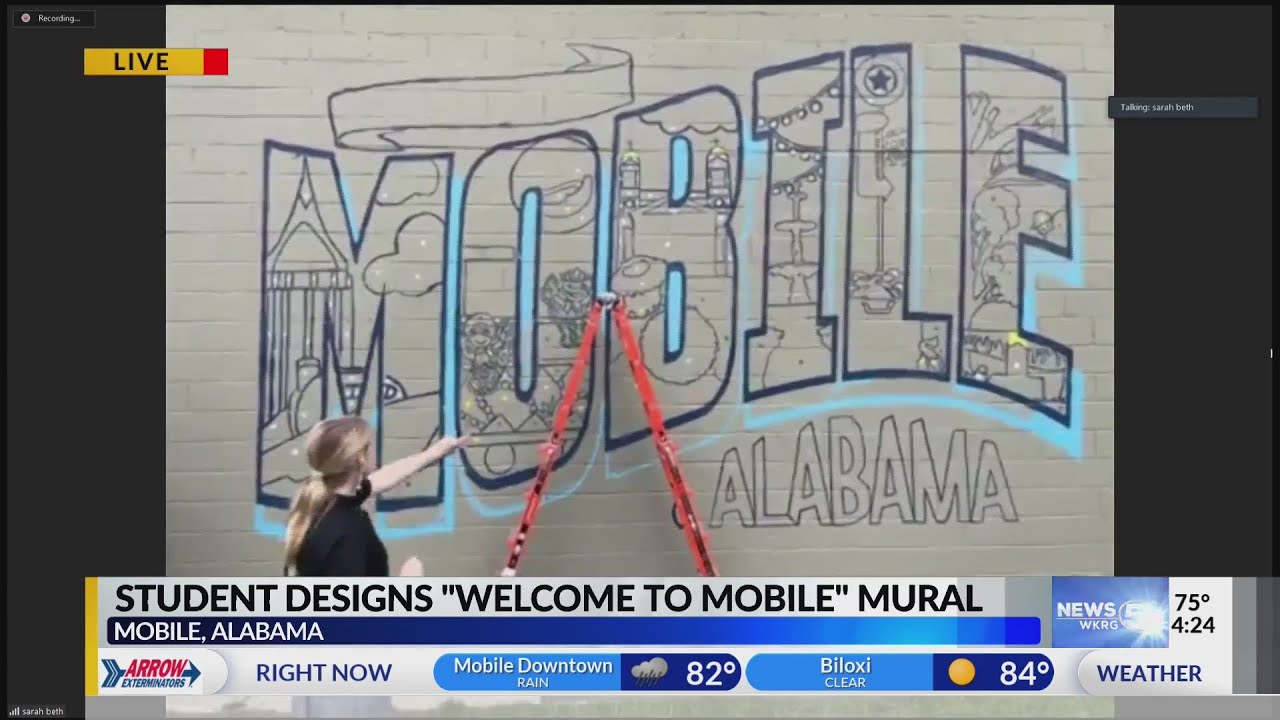 Student designs "Welcome to Mobile" mural - YouTube