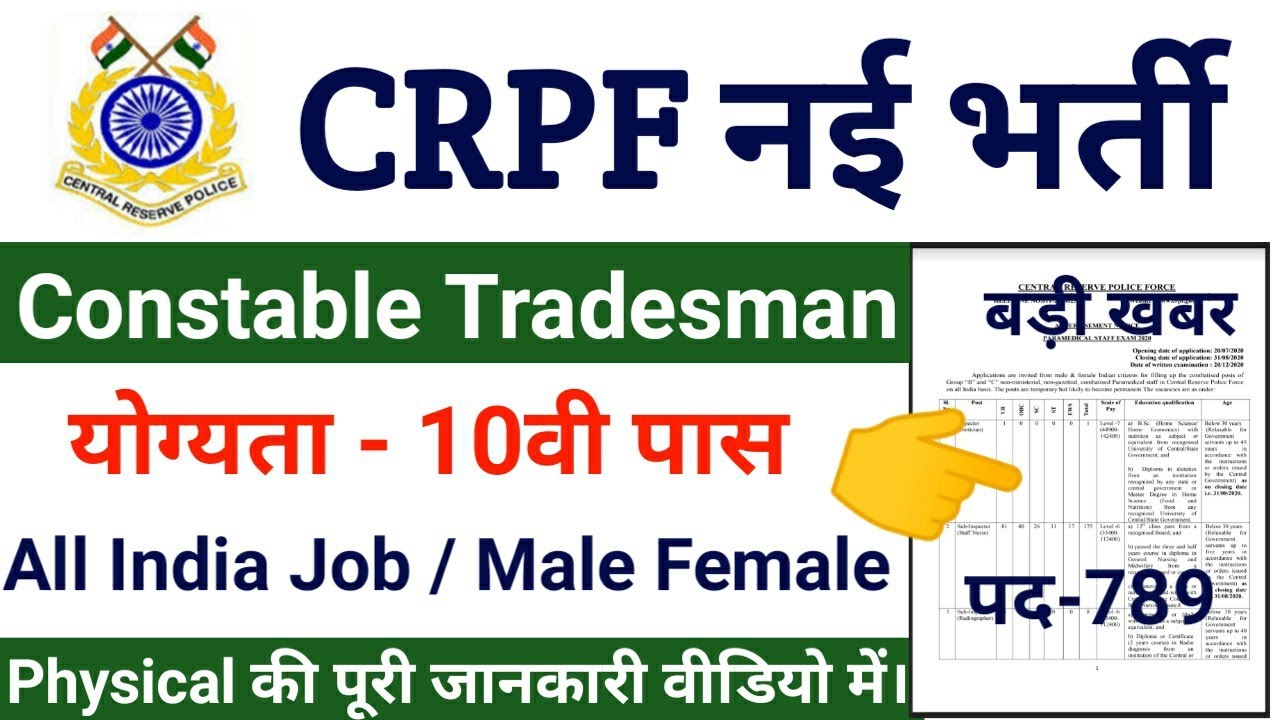 CRPF constable recruitment 2020 CRPF head constable recruitment CRPF ...