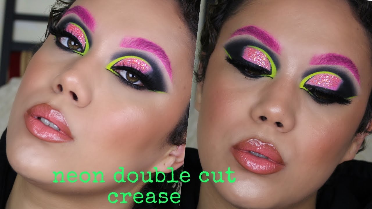 Double Neon Cut Crease I Pink and Green Makeup tutorial - YouTube