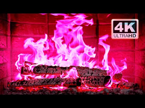 🔥 PINK FIRE 4K. Magic Fireplace with Crackling Fire Sounds