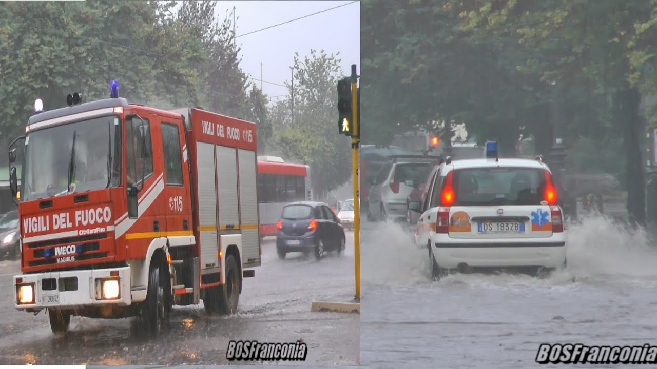 [Heavy Rain in Rome] Fire engine and organ transport vehicle responding ...