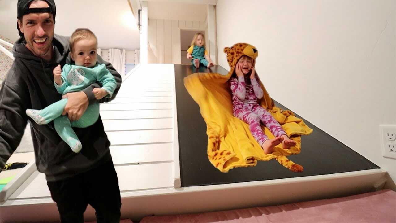 RAiNY DAY indoor SLiDE!! Navey’s first time sliding on Adley’s club ...