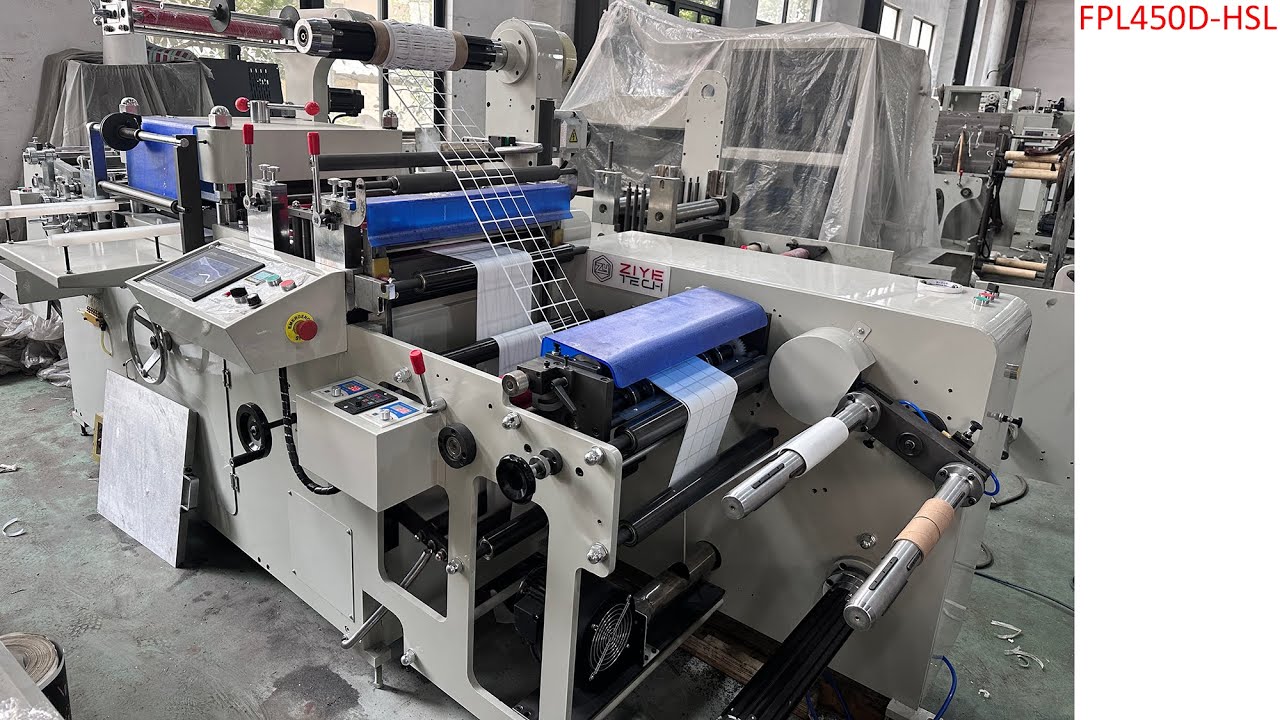 FPL450D-HSL Flatbed Die Cutting And Rotary Slitting Machine - YouTube