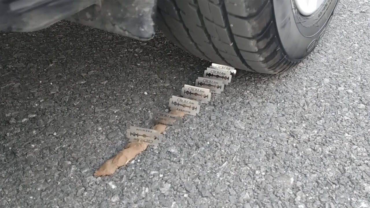 Test car tires on sharp objects - The end when the sharp object is ...