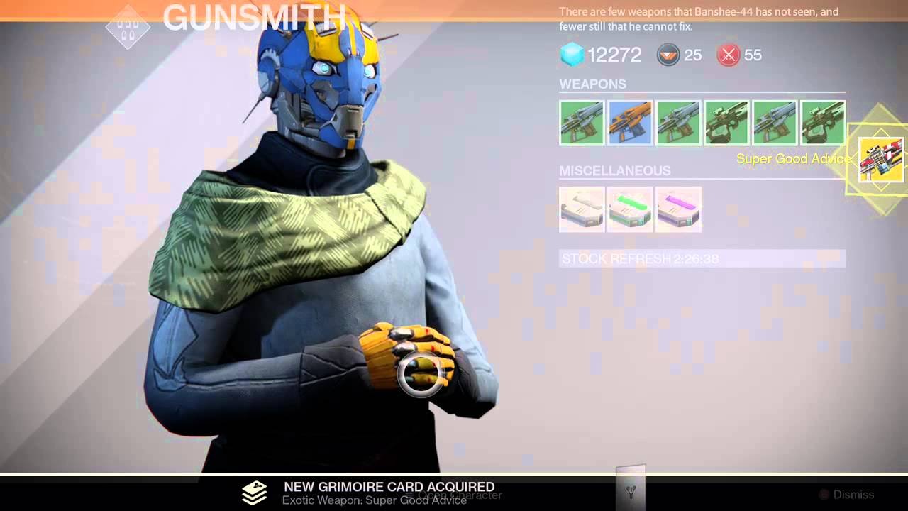 Destiny: Turning in Exotic bounty for Super Good Advice Exotic Machine ...
