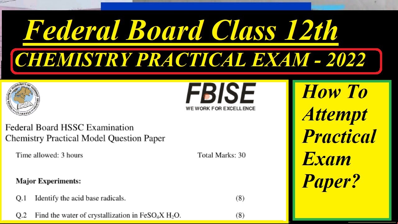 Federal Board Class 12 Chemistry Practical Model Question Paper 2022 ...