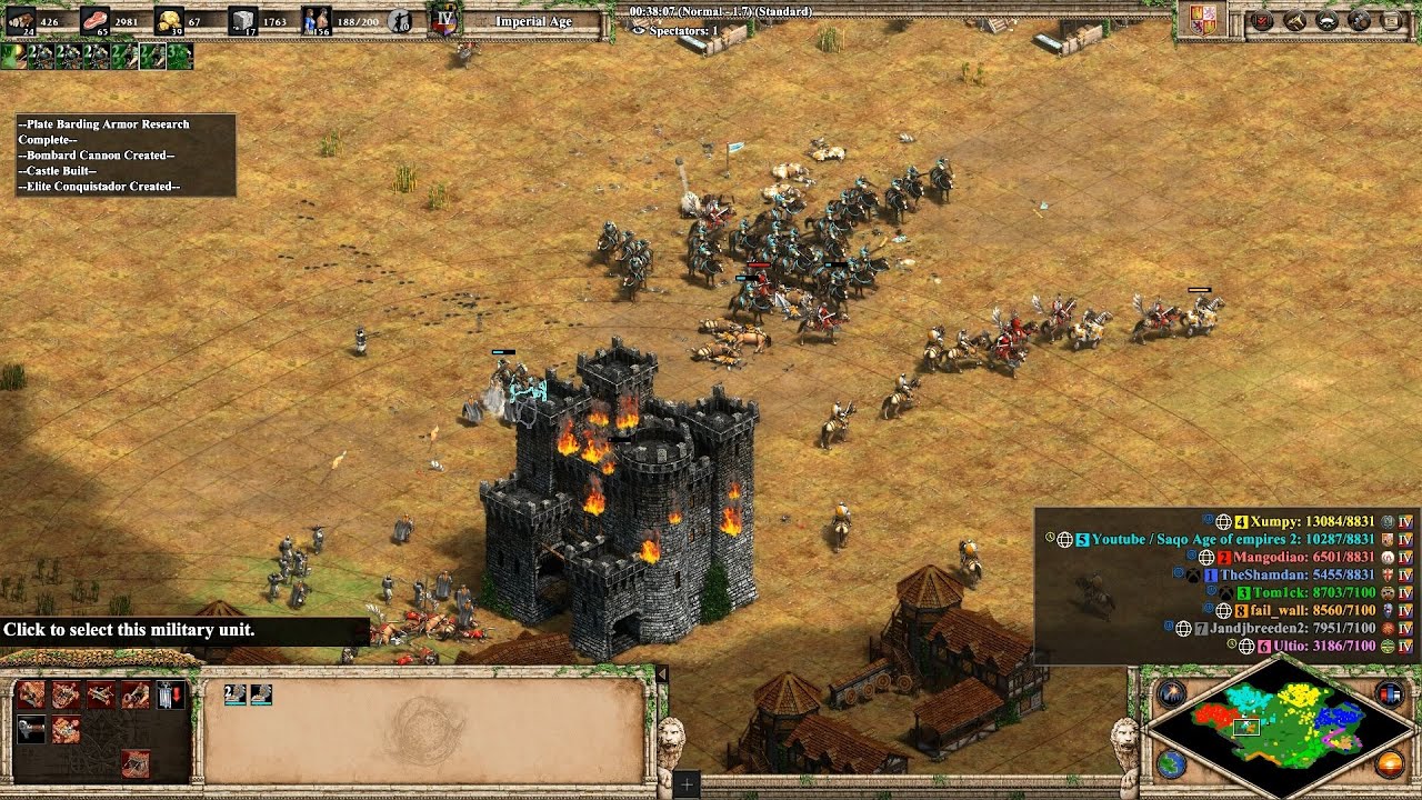 AOE2:DE Conquistador Party From Spanish Pocket 4vs4 Arena - YouTube