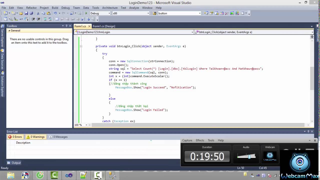 Tạo Form đăng nhập c# visual studio sql server - YouTube