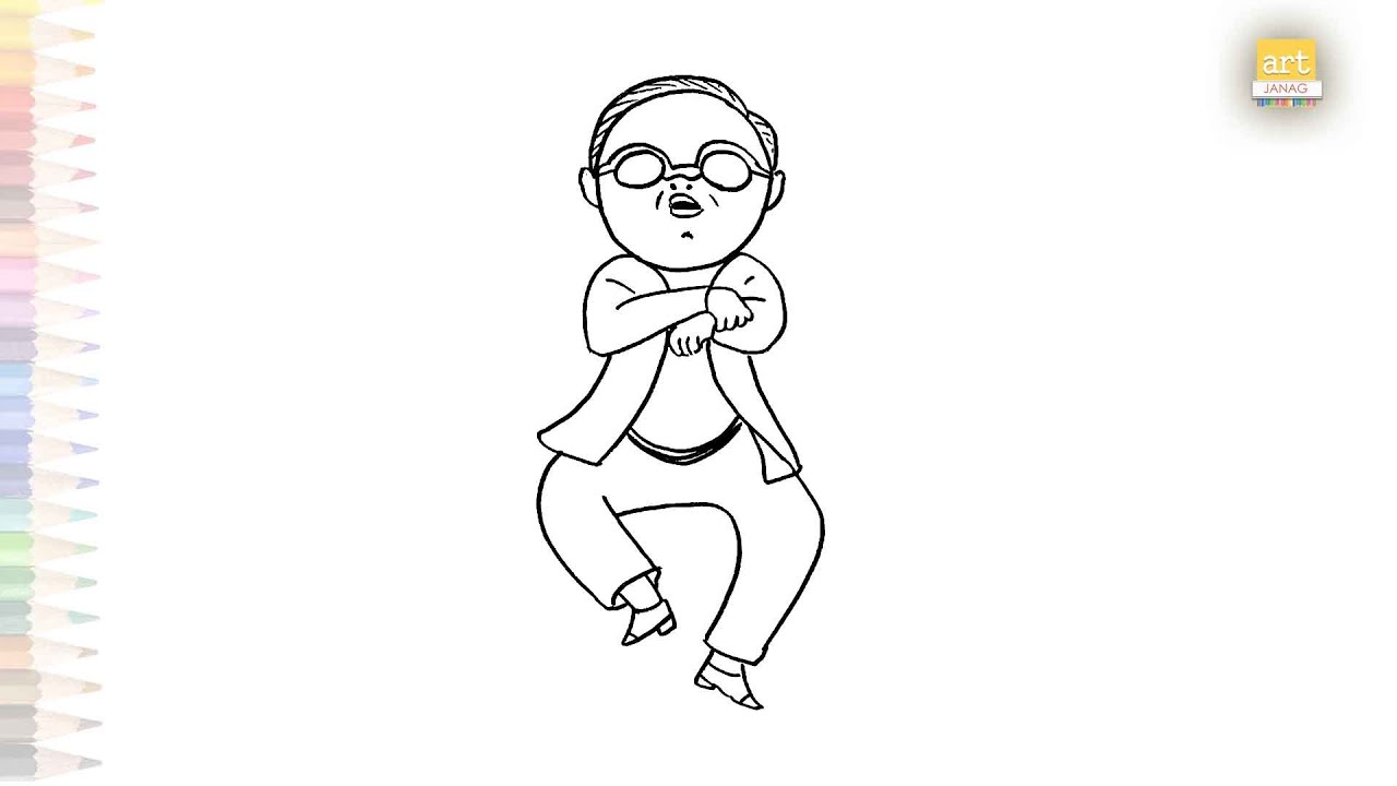 Psy Gangnam Style drawing | Outline drawings | How to draw Psy in ...